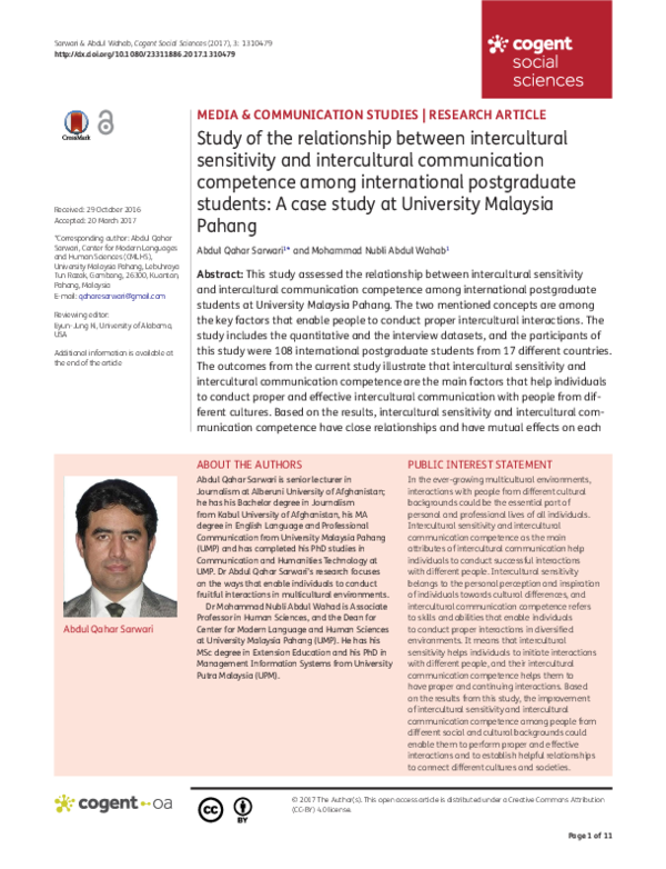 (PDF) Study of the relationship between intercultural sensitivity and ...