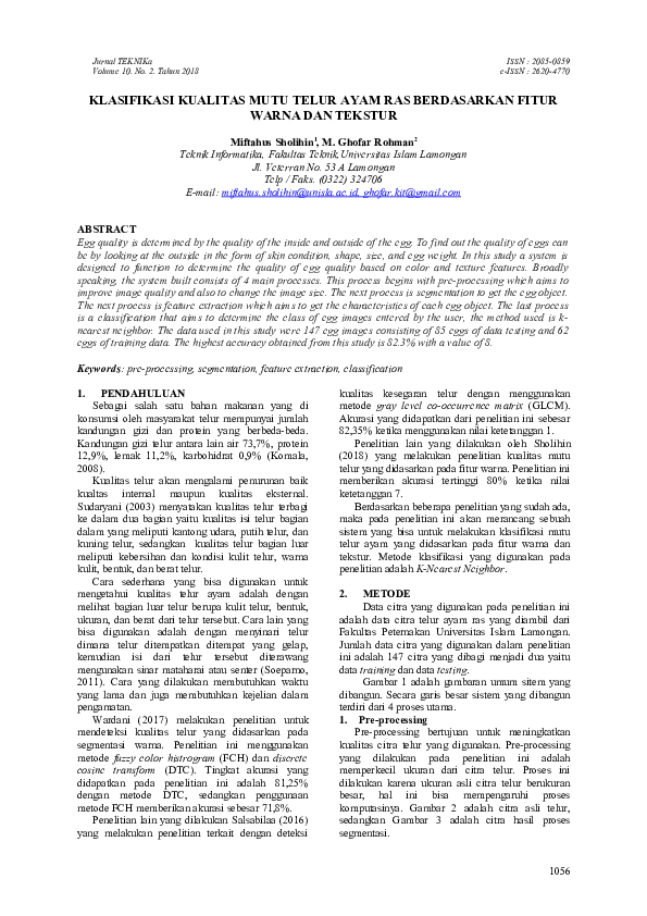 (PDF) Klasifikasi Kualitas Mutu Telur Ayam Ras Berdasarkan Fitur Warna ...