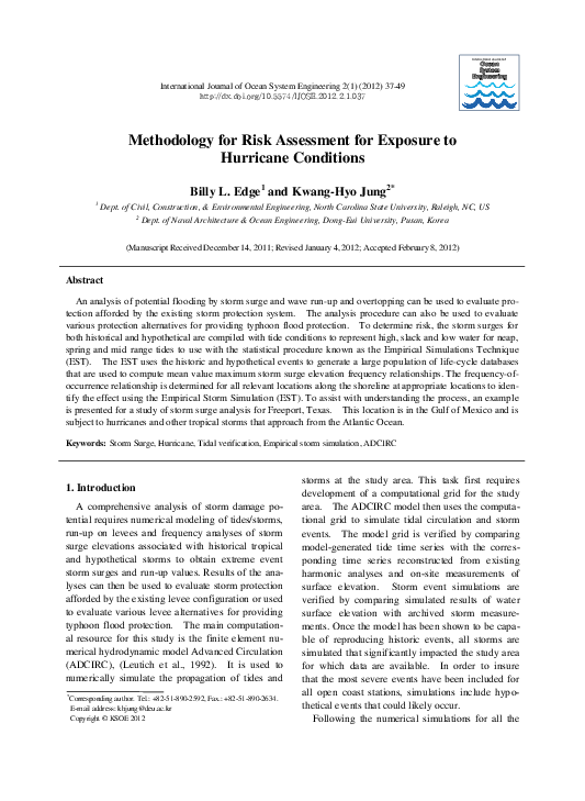 (PDF) Methodology for Risk Assessment for Exposure to Hurricane Conditions