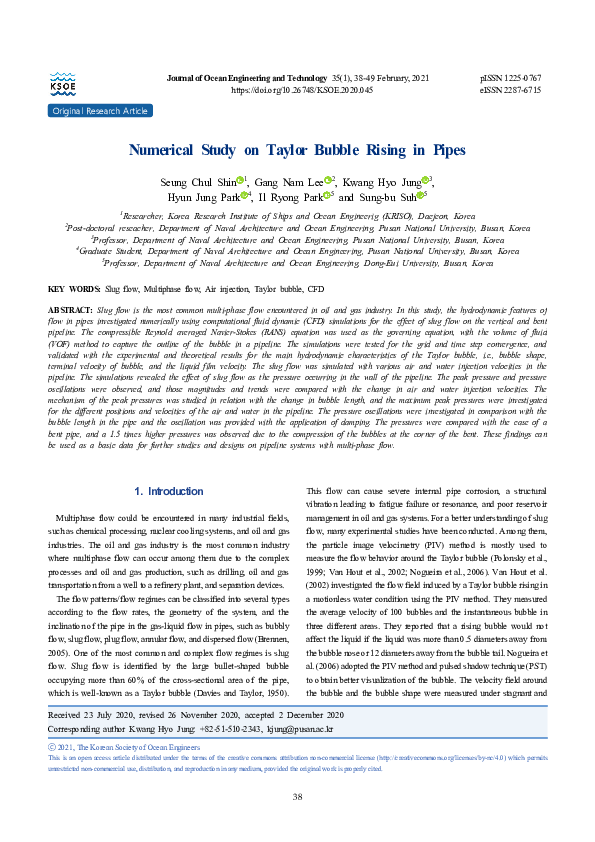 (PDF) Numerical Study on Taylor Bubble Rising in Pipes