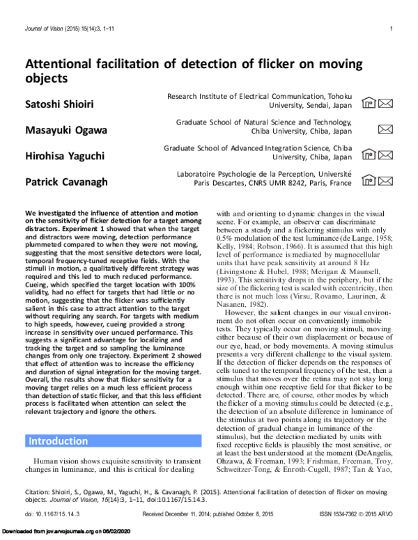 (PDF) Attentional facilitation of detection of flicker on moving objects