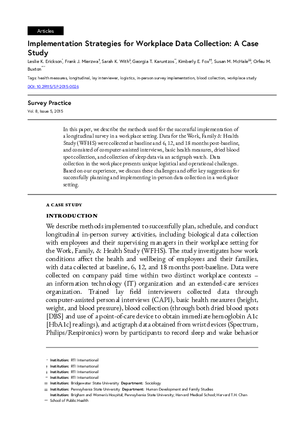 (PDF) Implementation Strategies for Workplace Data Collection: A Case Study