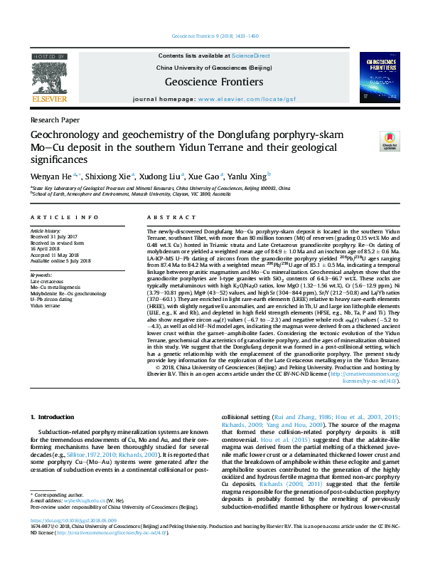 (PDF) Geochronology and geochemistry of the Donglufang porphyry-skarn ...