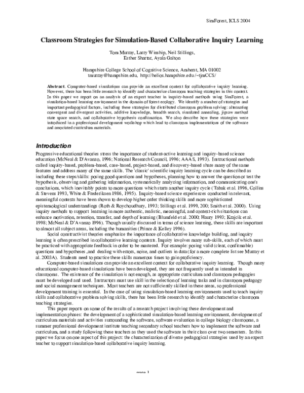 Pdf Classroom Strategies For Simulation Based Collaborative Inquiry
