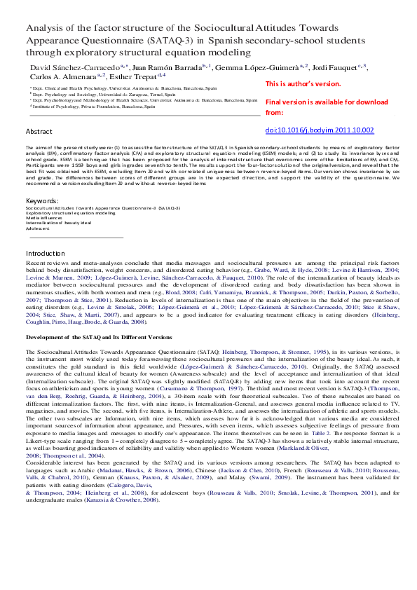 (PDF) Analysis of the factor structure of the Sociocultural Attitudes ...