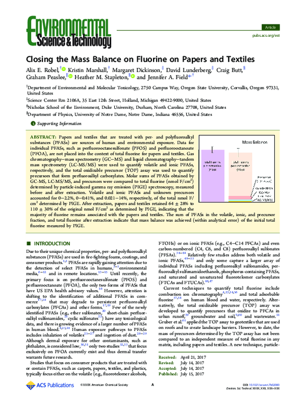 (PDF) Closing the Mass Balance on Fluorine on Papers and Textiles