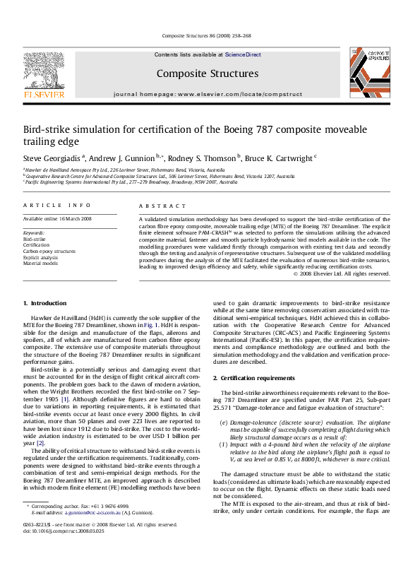 (PDF) Bird-strike simulation for certification of the Boeing 787 composite moveable trailing edge