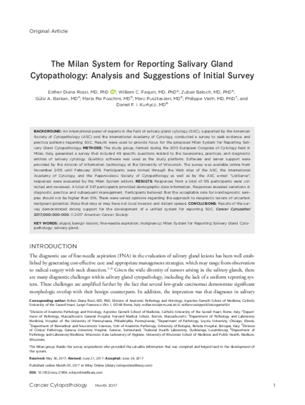 (PDF) The Milan System for Reporting Salivary Gland Cytopathology: a ...