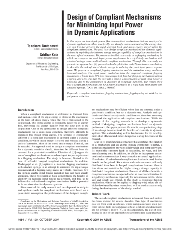 (PDF) Design of Compliant Mechanisms for Minimizing Input Power in Dynamic Applications
