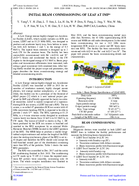 (PDF) Initial Beam Commissioning of LEAF at IMP