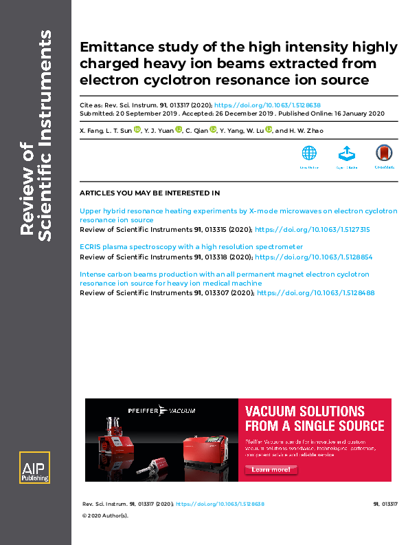 (PDF) Emittance study of the high intensity highly charged heavy ion ...