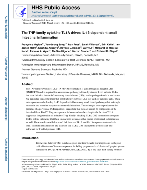 (PDF) The TNF-family cytokine TL1A drives IL-13-dependent small ...