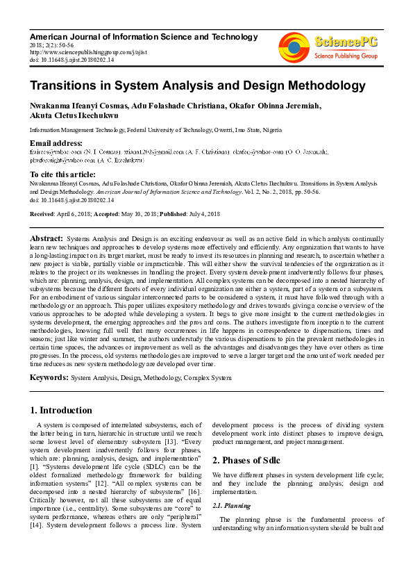 (PDF) Transitions in System Analysis and Design Methodology