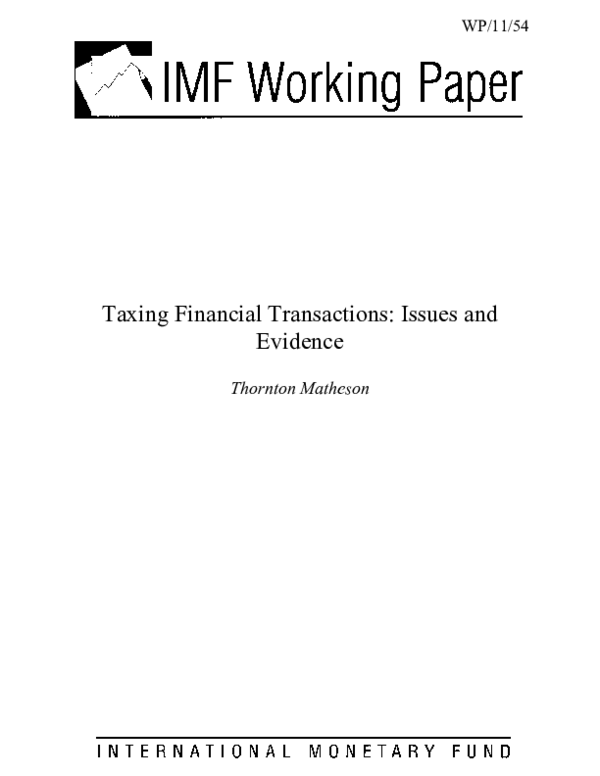 (PDF) Taxing Financial Transactions: Issues and Evidence Prepared by ...