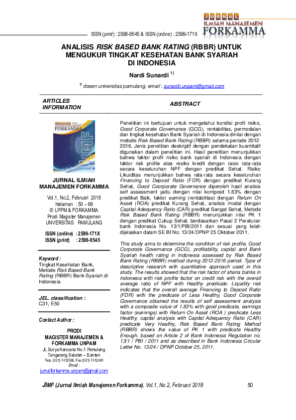 (PDF) Analisis Risk Based Bank Rating (RBBR) Untuk Mengukur Tingkat Kesehatan Bank Syariah DI ...
