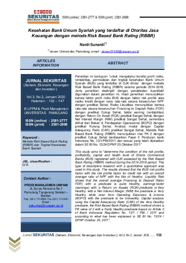 (PDF) Kesehatan Bank Umum Syariah yang terdaftar di Otoritas Jasa Keuangan dengan metode Risk ...