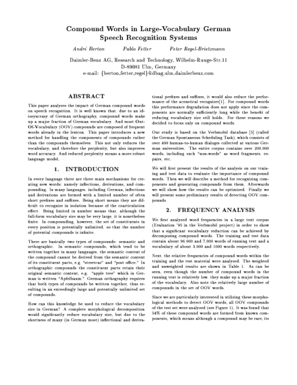 (PDF) Compound words in large-vocabulary German speech recognition systems