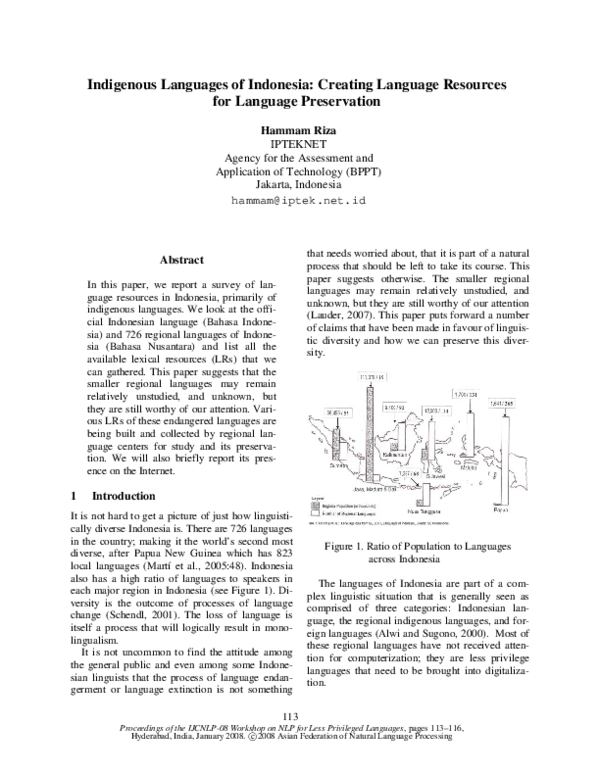 (PDF) Indigenous Languages of Indonesia: Creating Language Resources ...