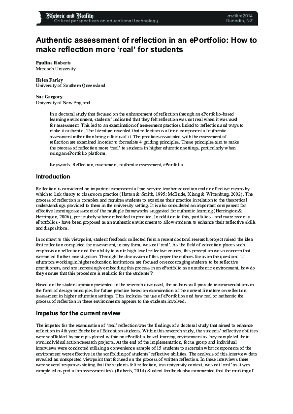 Pdf Authentic Assessment Of Reflection In An Eportfolio How To Make Reflection More Real
