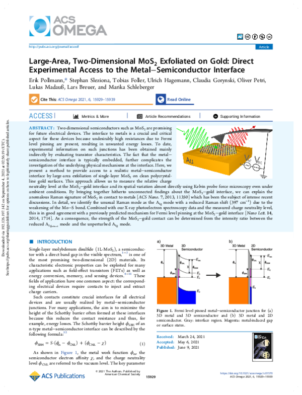 (PDF) Large-Area, Two-Dimensional MoS2 Exfoliated on Gold: Direct ...