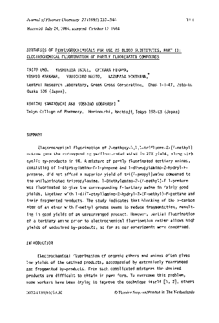 (PDF) Synthesis of perfluorochemicals for use as blood substitutes ...