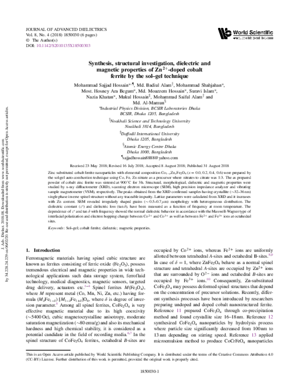 (PDF) Synthesis, structural investigation, dielectric and magnetic properties of Zn2+-doped ...