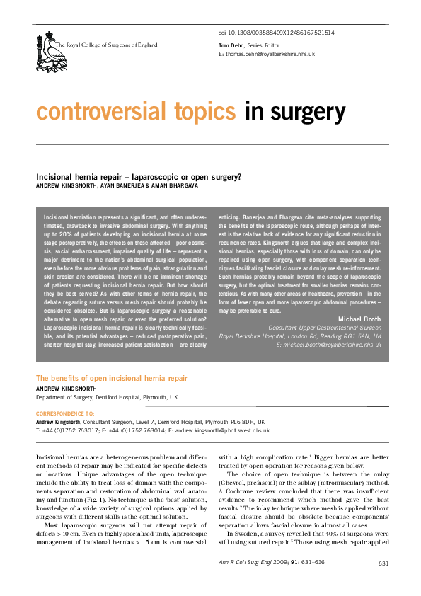 (PDF) Incisional Hernia Repair – Laparoscopic or Open Surgery?
