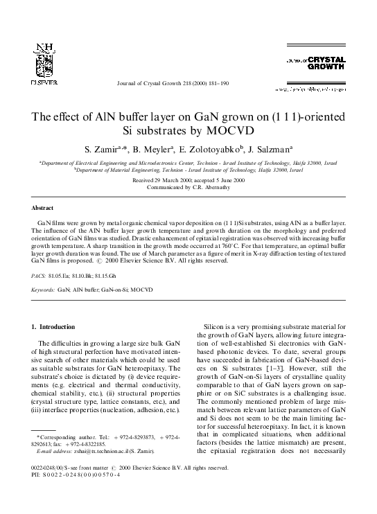 Pdf The Effect Of Aln Buffer Layer On Gan Grown On 111 Oriented Si