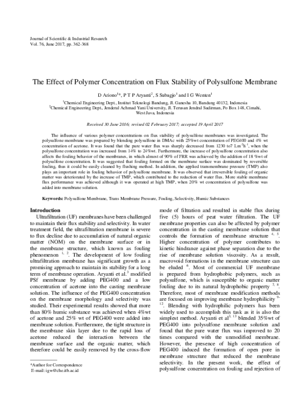 (PDF) The effect of polymer concentration on flux stability of ...