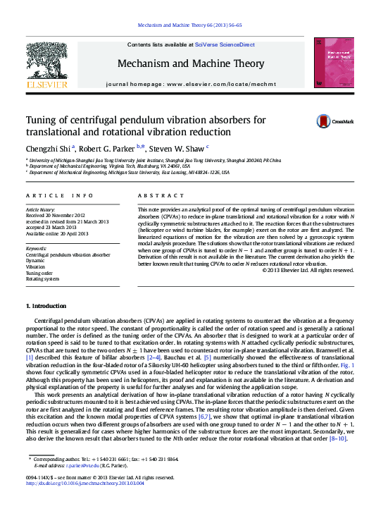 (PDF) Tuning of centrifugal pendulum vibration absorbers for ...