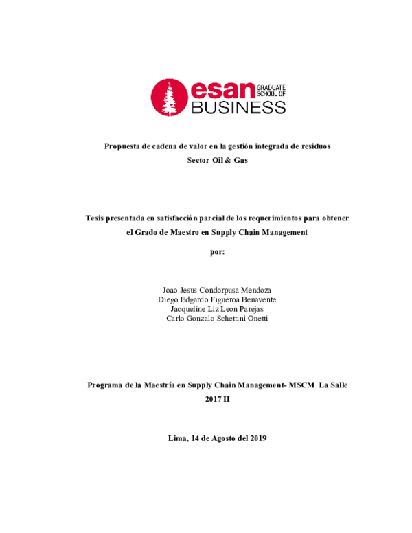 (PDF) Propuesta de cadena de valor en la gesti?n integrada de residuos sector Oil y Gas