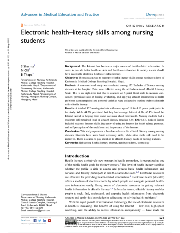 (PDF) Nursing Students' eHealth Literacy Assessment