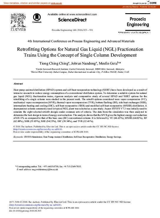 (PDF) Retrofitting Options for Natural Gas Liquid (NGL) Fractionation ...
