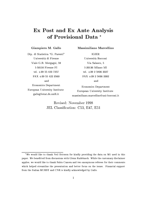 (PDF) Ex post and ex ante analysis of provisional data