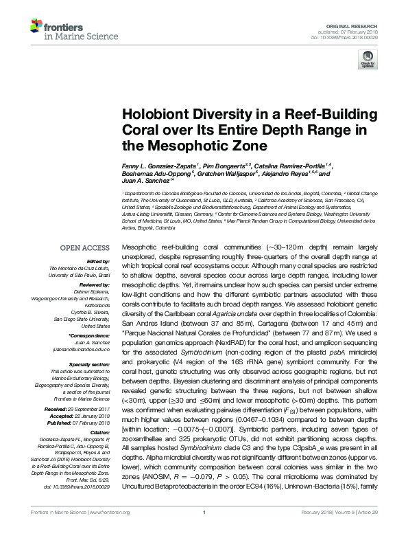 (PDF) Holobiont Diversity in Mesophotic Corals