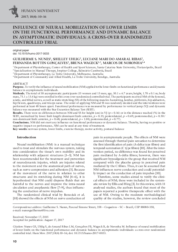 (PDF) Neural Mobilization and Dynamic Balance in Asymptomatic Adults