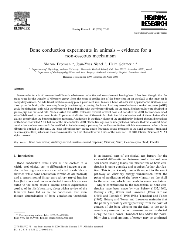 (PDF) Bone conduction experiments in animals – evidence for a non ...