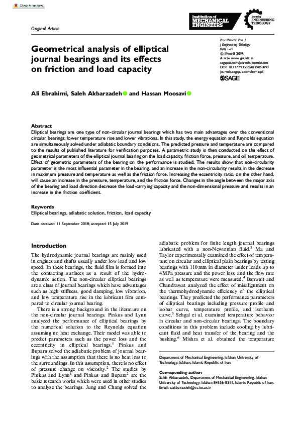 (PDF) Geometrical analysis of elliptical journal bearings and its ...