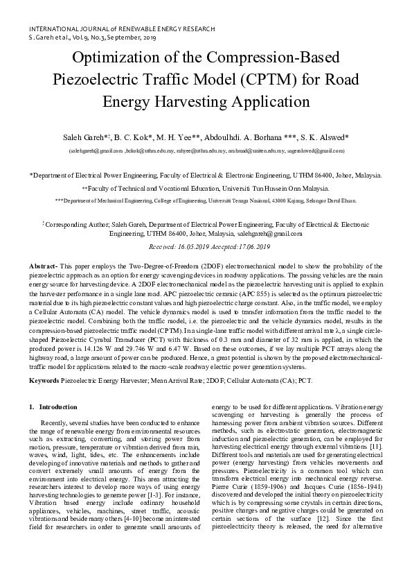 (PDF) Optimization of the Compression-Based Piezoelectric Traffic Model (CPTM) for Road Energy ...