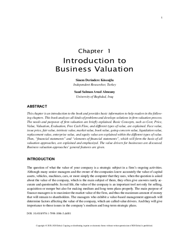 (PDF) Introduction to Business Valuation