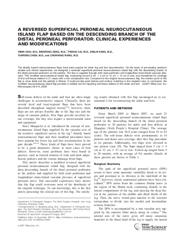 (PDF) A reversed superficial peroneal neurocutaneous island flap based ...
