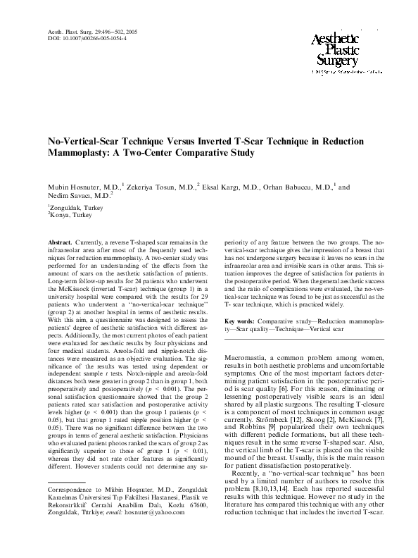 (PDF) No-Vertical-Scar Technique Versus Inverted T-Scar Technique in ...