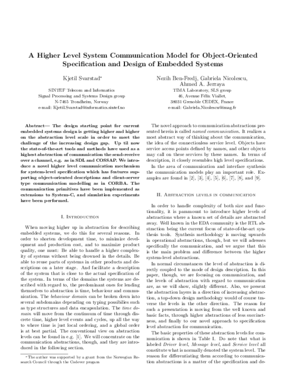 Pdf A Higher Level System Communication Model For Object Oriented Specification And Design Of 8055