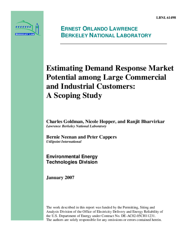 (PDF) Estimating Demand Response Market Potential Among Large ...