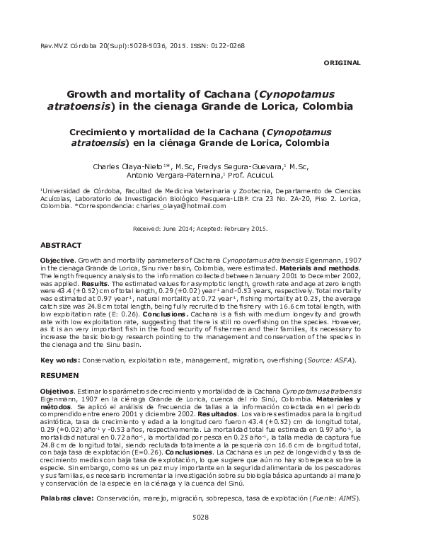 (PDF) Growth and mortality of Cachana (Cynopotamus atratoensis) in the ...