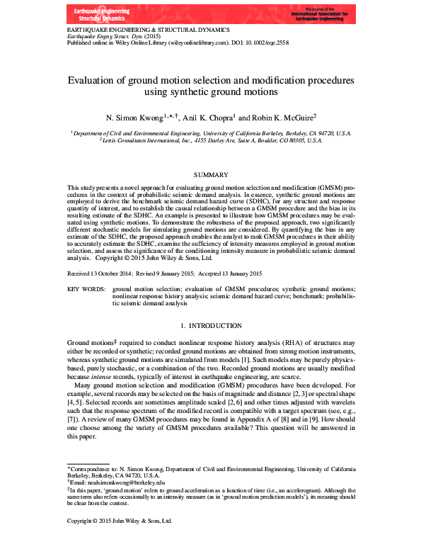 (PDF) Evaluation of ground motion selection and modification procedures ...