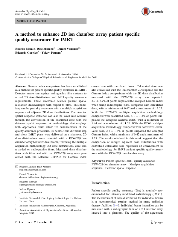 (PDF) A method to enhance 2D ion chamber array patient specific quality assurance for IMRT