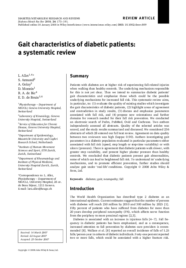 (PDF) Gait characteristics of diabetic patients: a systematic review