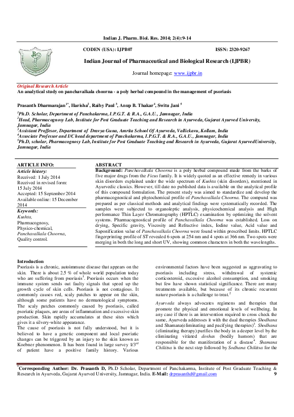 (PDF) An analytical study on panchavalkala choorna - a poly herbal ...