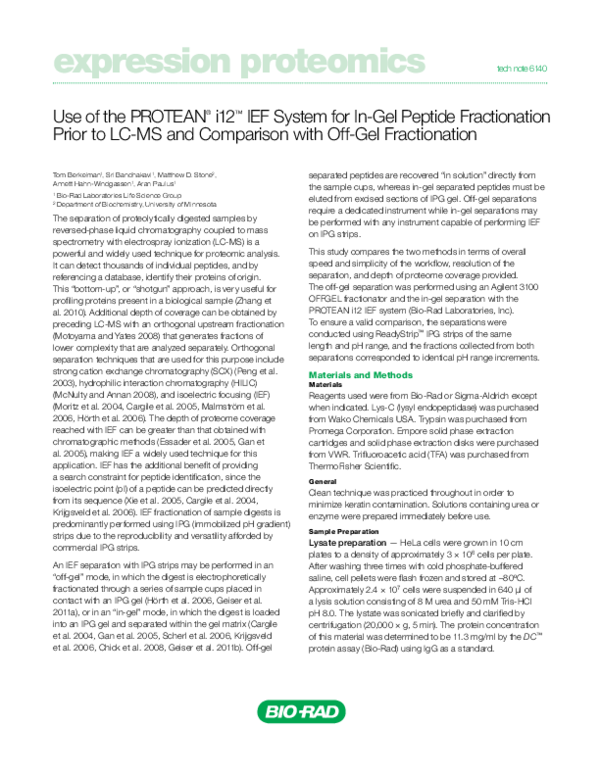 (PDF) Use of the PROTEAN ® i 12 TM IEF System for In-Gel Peptide ...